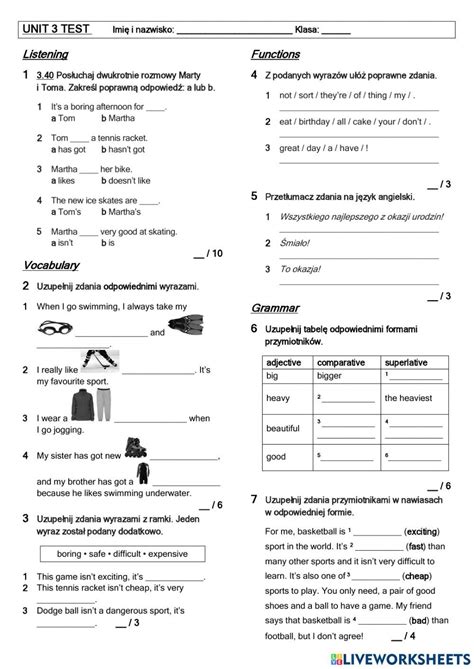 Unit 3 Test Brainy 5 Worksheet Grammar Online Esl Vocabulary