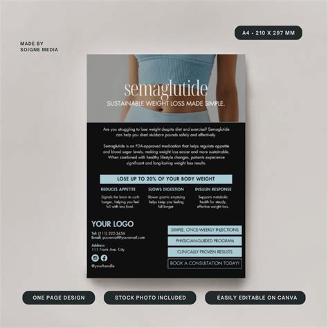 Weight Loss Clinic Flyer Glp 1 Marketing Editable A4 Design Digital