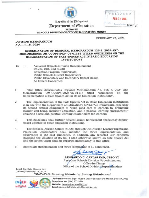 Sdm No 111 S2024 Dissemination Of Regional Memorandum 126 S 2024