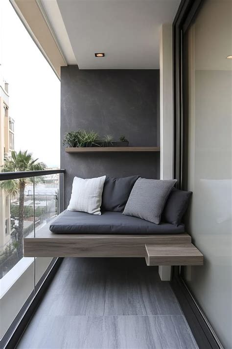Modern Apartment Small Minimalist Balcony Interior With Built In