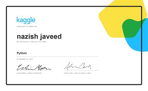nazish javeed completed the python course on kaggle nazish javeed
