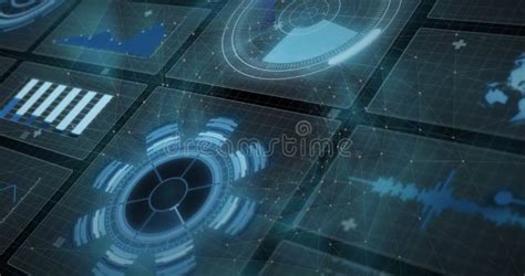 Animation Of Digital Data Processing And Scopes Scanning On Screens Over Black Background Stock