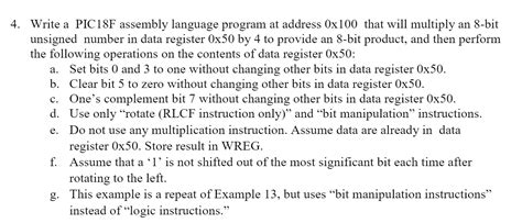 Solved 4 Write A Pic18f Assembly Language Program At