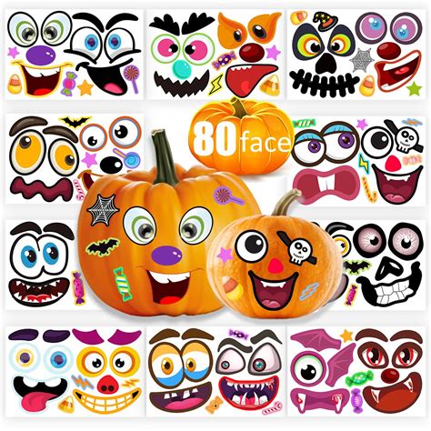 80 Packs Halloween Pumpkin Decorating Kit Make Pumpkin Face Stickers In 20 Designs Halloween