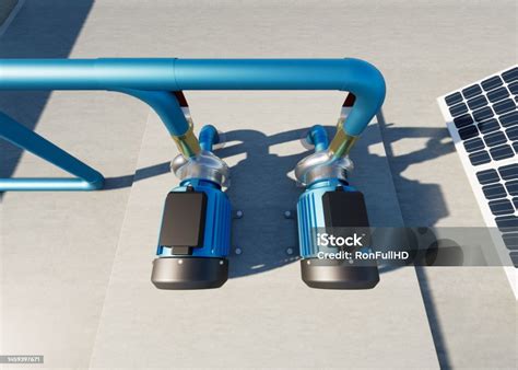 Rendering 3d Stasiun Pompa Air Di Atap Tangki Air Termasuk Pompa