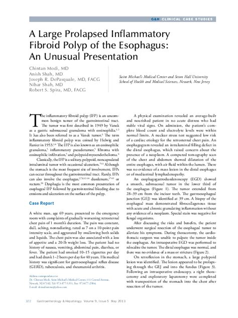 Pdf A Large Prolapsed Inflammatory Fibroid Polyp Of The Esophagus An