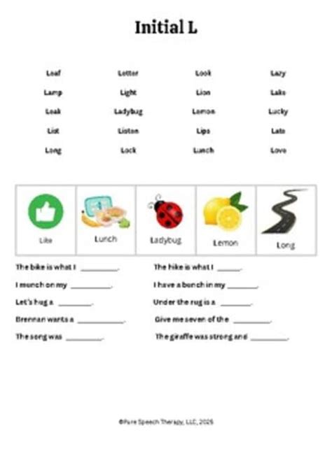 Articulation Initial L 2 In Therapy Or Homework Practice Sheet By Jack Anger