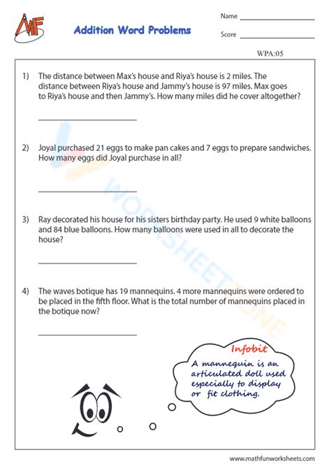 Addition Word Problems 5 Worksheet
