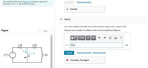 Solved The switch in the circuit (Figure 1) has been open | Chegg.com