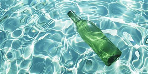 Green Bottle On Serene Water Surface Background Green Bottle Floating