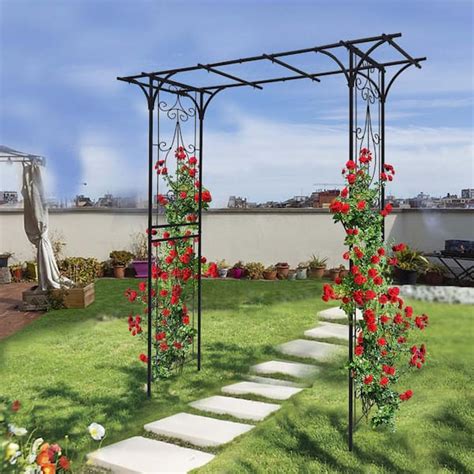 Black 811 In X 59 In Metal Garden Arch Arbor Trellis Outdoor Wedding