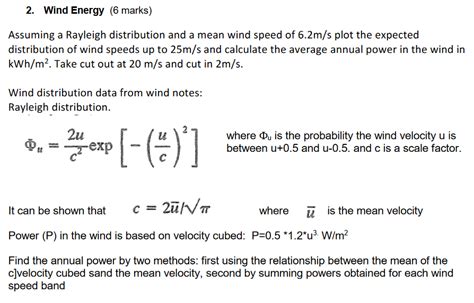2 Wind Energy 6 Marks Assuming A Rayleigh