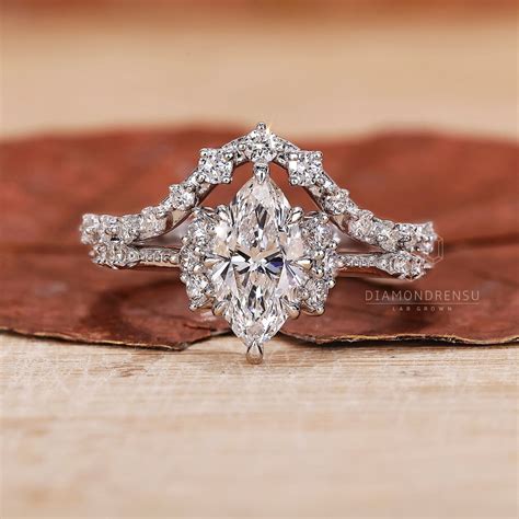 Marquise Cut Diamond Engagement Ring With Curved Wedding Band 1 To 2