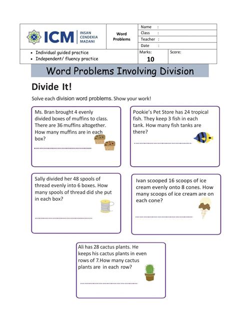Division Word Problems Worksheet