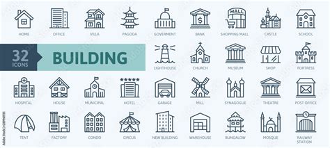 Building Minimal Thin Line Web Icon Set Outline Icons Collection