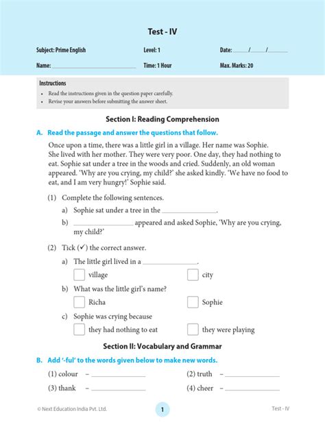 Grade 1 Test 4 1 Pdf Human Communication Linguistics