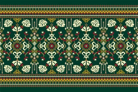 Floral Pixel Art Pattern Traditional Graphic By Anchaleethaweeboon