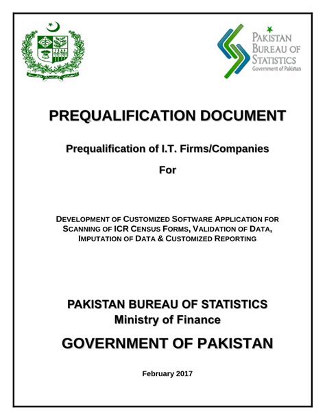 Pdf Prequalification Document Pakistan Bureau Of Statistics