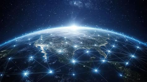 Global Network Of Interconnected Nodes Symbolizing Data Transfer And Connectivity Across