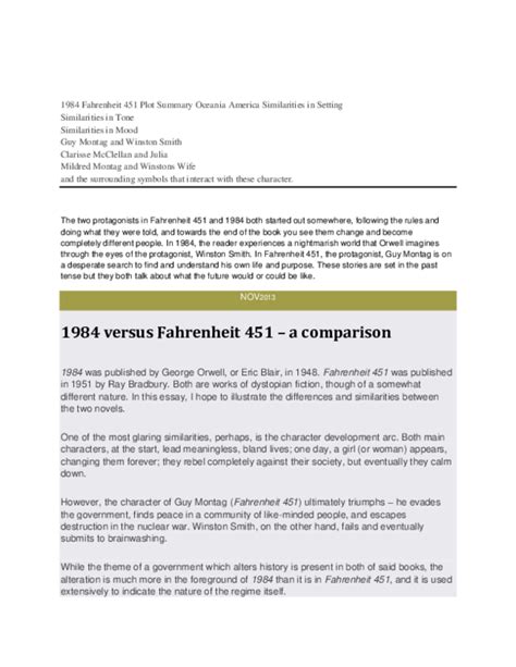 Doc 1984 Fahrenheit 451 Plot Summary Oceania America Similarities In