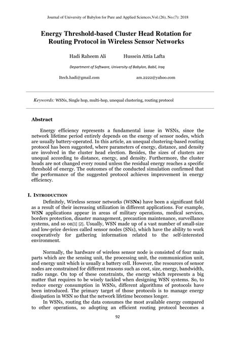 Pdf Energy Threshold Based Cluster Head Rotation For Routing Protocol