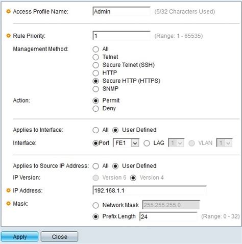 Access Profiles Configuration On 200 300 Series Managed Switches Cisco