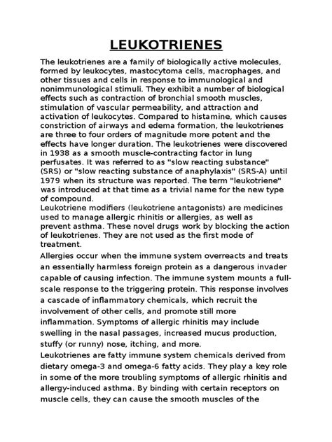 Leukotrienes Allergy Asthma
