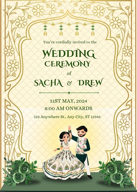 Indian Wedding Invitation Art Couple Wedding Invite Over 151224