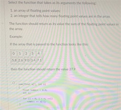 Solved Select The Function That Takes As Its Arguments The Chegg