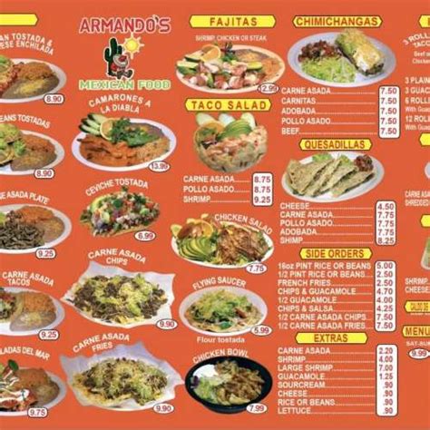 Armandos Mexican Food Menu In Rialto California Usa