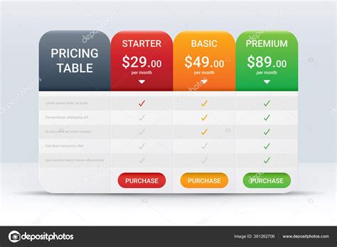 Price Comparison Table Layout Template Three Products Vector
