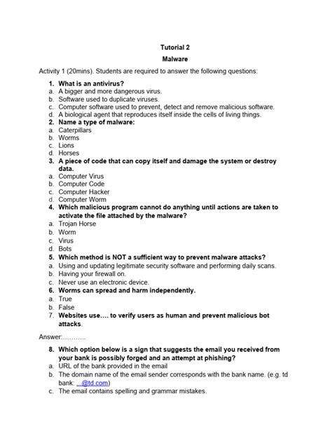 Tut02 Malicious Software Pdf Antivirus Software Computer Virus