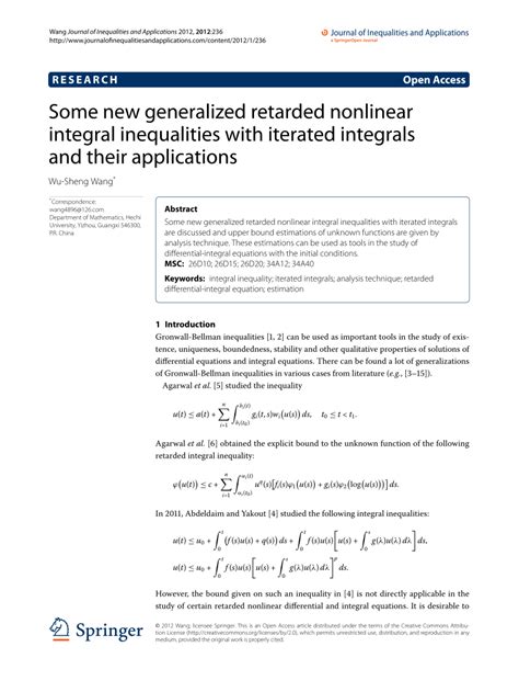 Pdf Some New Generalized Retarded Nonlinear Integral Inequalities