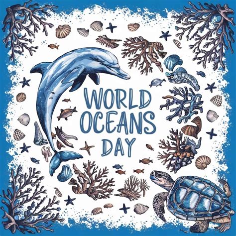 A Poster With A Picture Of The World Ocean And Sea Turtles Premium Ai