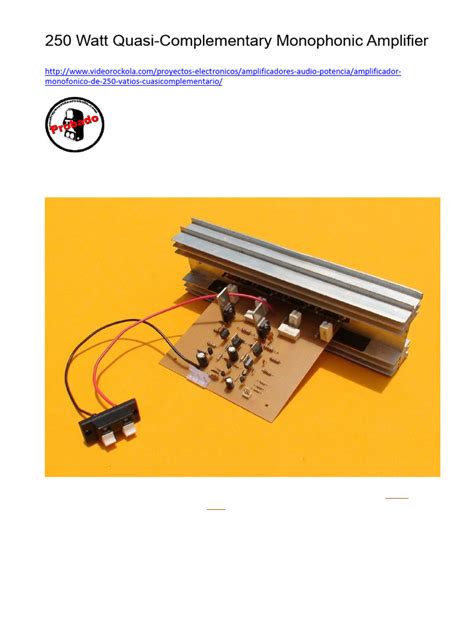 250 Watt Quasi Complementary Monophonic Amplifier Pdf