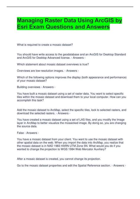 Managing Raster Data Using Arcgis By Esri Exam Questions And Answers Arcgis Stuvia Us