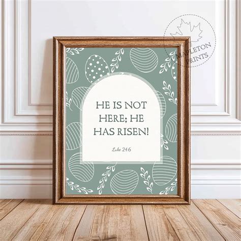 Luke 24 6 He Is Risen Print Easter Bible Verse Wall Art Scripture 4290 Unframed Canvas Size