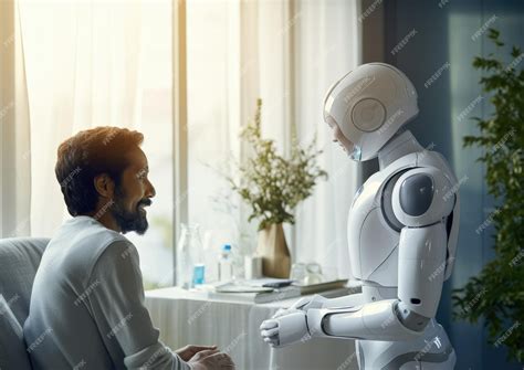 A Robotic Ai Therapist Engaging With A Human Patient In A Calm Serene