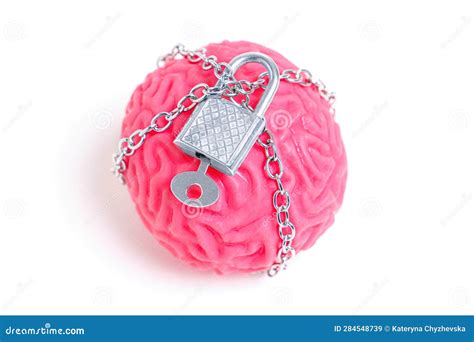 human brain chained and key locked stock image image of exploration
