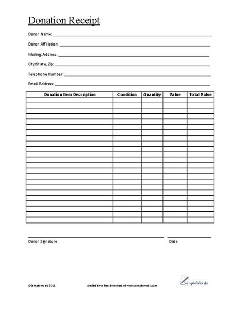 Printable Salvation Army Donation Receipt