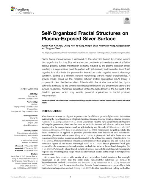 Pdf Self Organized Fractal Structures On Plasma Exposed Silver Surface