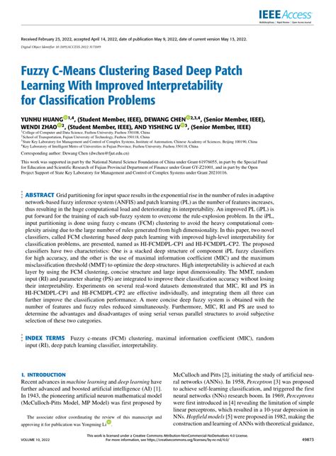 Pdf Fuzzy C Means Clustering Based Deep Patch Learning With Improved Interpretability For