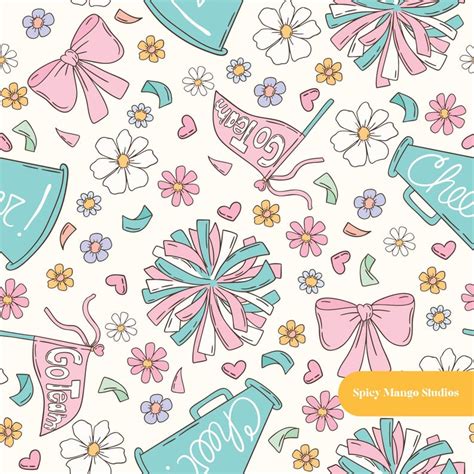 Cheerleading Seamless Pattern In Pink And Teal Etsy