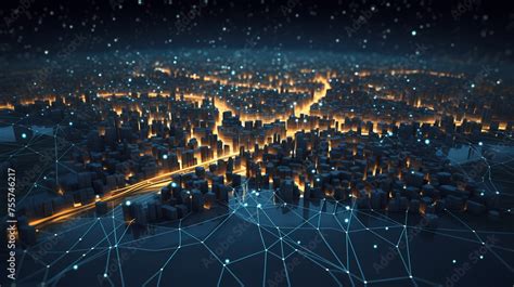 City Plan With Glowing City Map And Infrastructure Grid City Map Illustration Stock