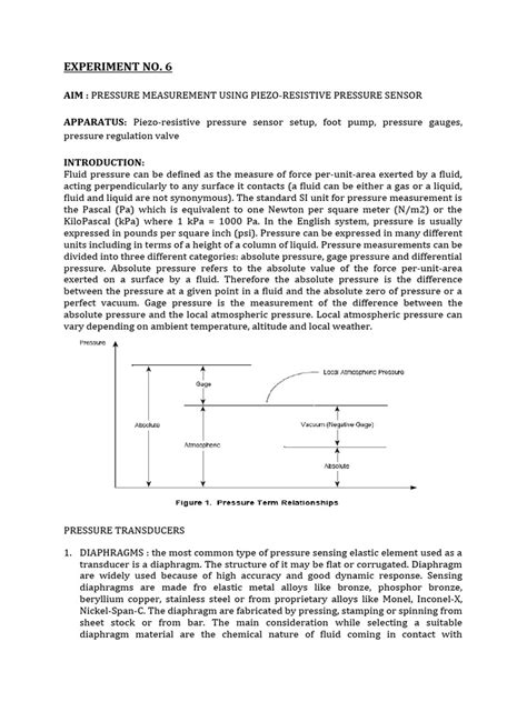 Expt 6 Pressure Measurement Using Piezo Resistive Pressure Sensor