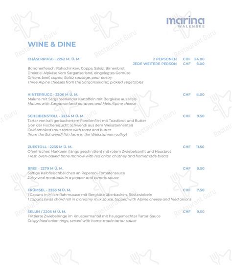 Menu Au Marina Restaurant Quarten