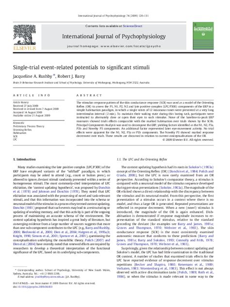 Pdf Single Trial Event Related Potentials To Significant Stimuli