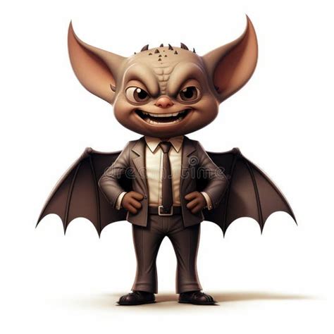 Surrealistic Anthropomorphic Bat In Suit Maya Rendered Cartoon Character Stock Illustration
