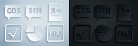 그래프 일정 차트 다이어그램 테스트 또는 시험 시트 제곱근 함수 수학 기호 수학 함수 사인 및 코사인 아이콘을 설정합니다 벡터 3차원 형태에 대한 스톡 벡터 아트 및 기타