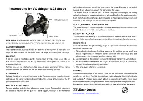 Stinger 1x28 Red Dot Pdf Telescopic Sight Components